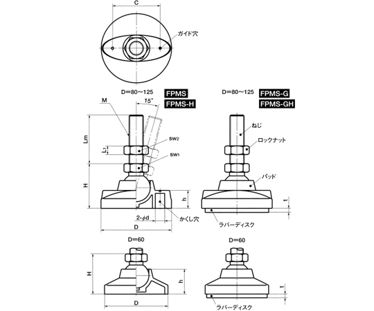 69-4003-14 レベリングフット FPMS FPMS-125-M20-158-H 【AXEL】 アズワン