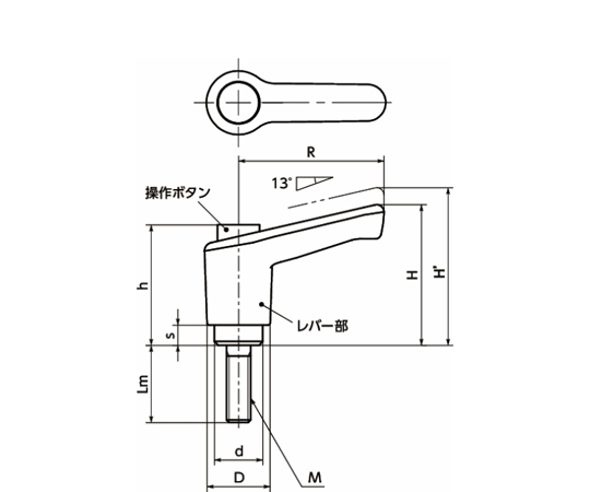 69-4121-28 ミニプラクランプレバー 操作ボタンつき（おねじ・ステンレス） LECMS-C LECMS-4-16-BK-CBK 【AXEL】 アズワン