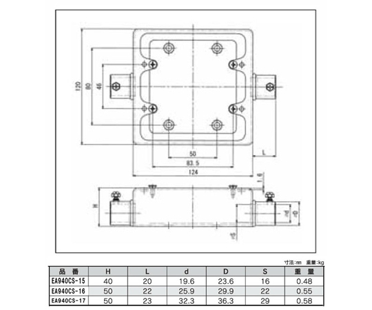 78-0803-62 E19 露出スイッチボックス(2方出/2個用) EA940CS-15 【AXEL】 アズワン
