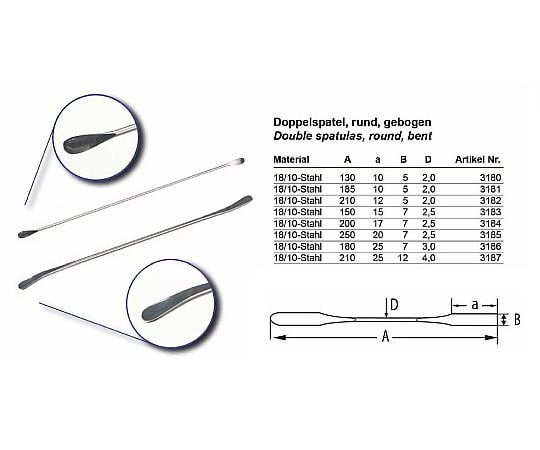 80-0219-61 Micro Spatulas, 18/10 steel, Double-sided, round, bent ...