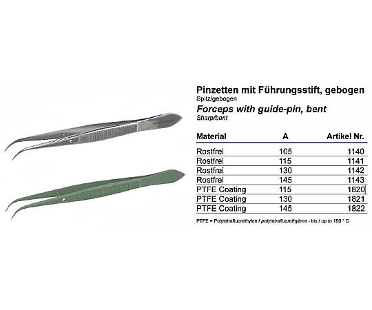 80-0221-30 Forceps with guide-pin, stainless steel, Form sharp, bent , Length 115 mm 1141 【AXEL ...