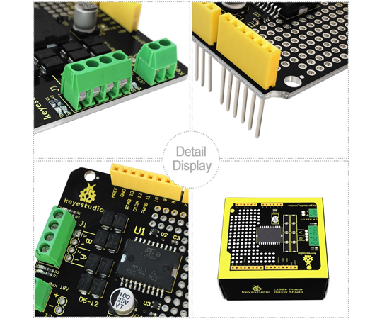 80-0250-39 Keyestudio Shield L298P 2A high current dual DC motor driver ...