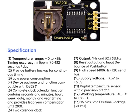 80-0250-58 Keyestudio DS3231 Clock Module for arduino KS0039 【AXEL】 アズワン